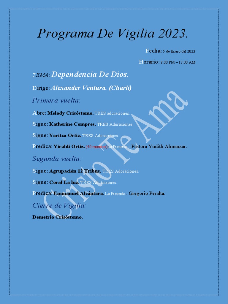 Programa de Vigilia 2023 d4 | PDF