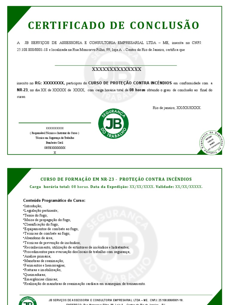 Modelo de Certificado Do Curso de NR 23 | PDF