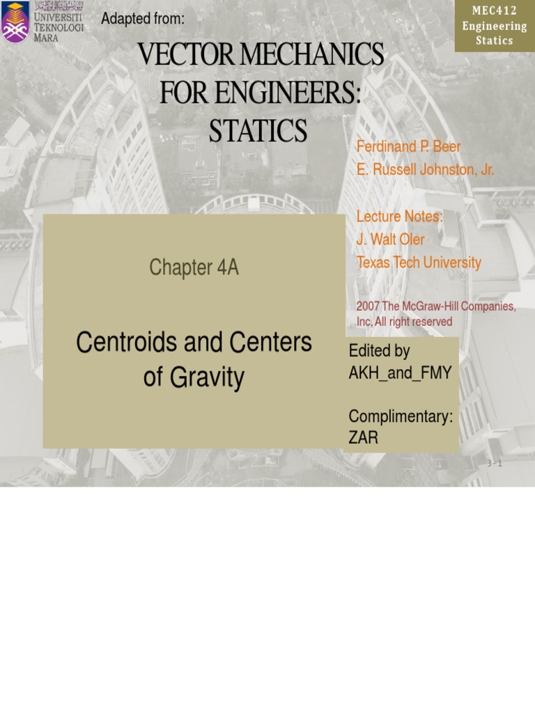 STATIC NOTES Notes 5 | PDF | Center Of Mass | Area