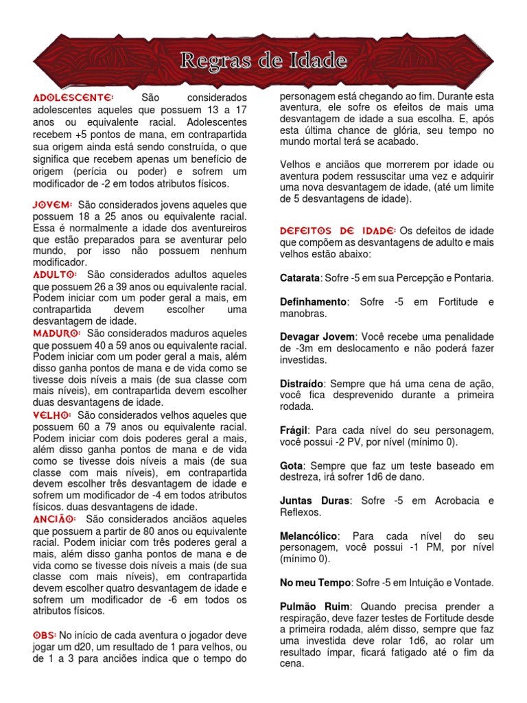 Tormenta 20 - Homebrew de Regras de Idade | Download grátis PDF ...