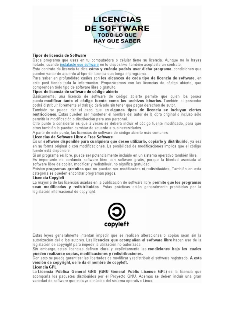 Tipos de Licencia de Software | PDF | Software libre | Software