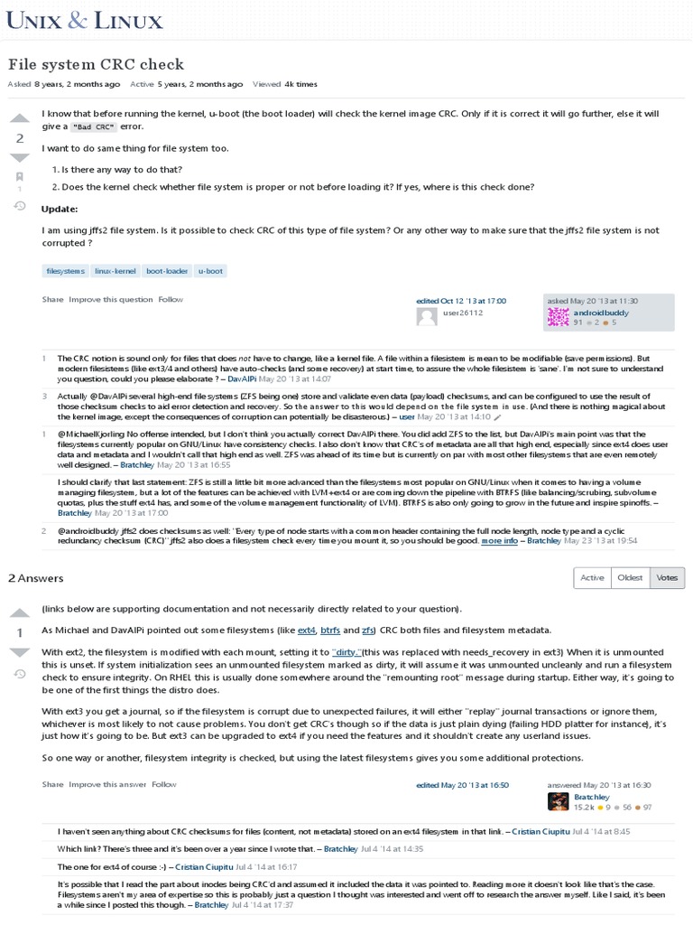 File System CRC Check - Stackexchange | PDF