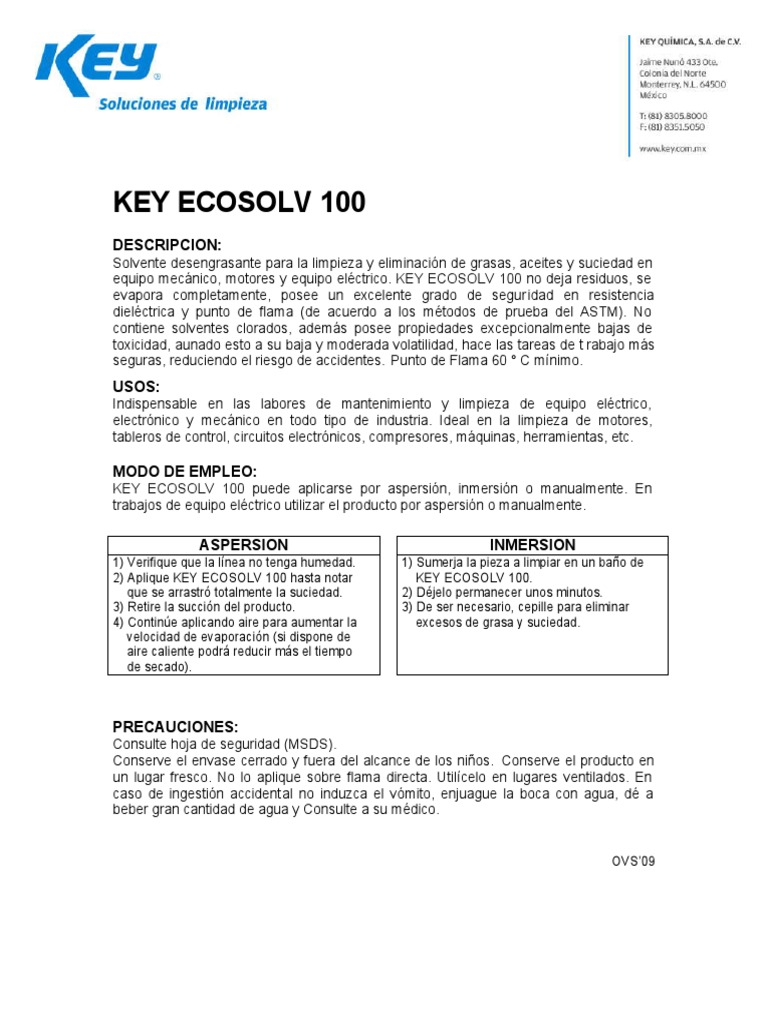 Desengrasante Industrial KEY ECOSOLV 100 | PDF | Hogar, jardinería y ...