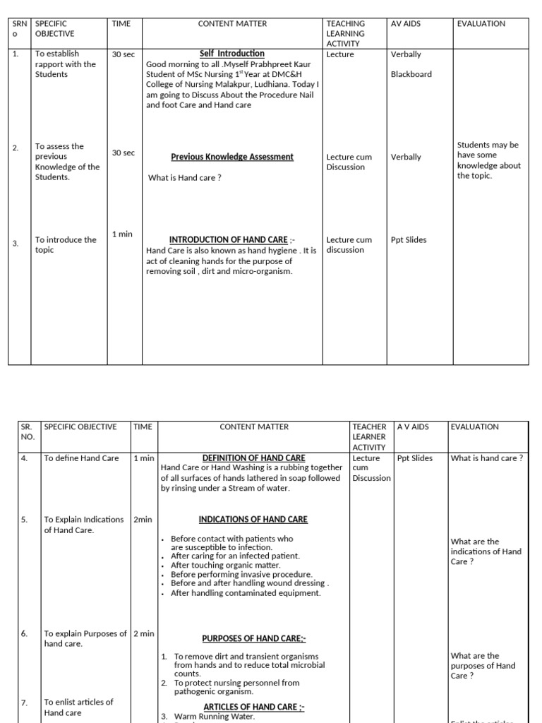 LESSON PLAN ON Hand Washing Procedure | PDF | Hand Washing | Nail (Anatomy)