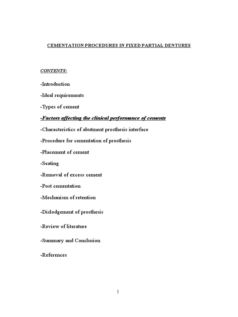 Cementation Procedures for FPDs | PDF | Chemistry | Physical Sciences