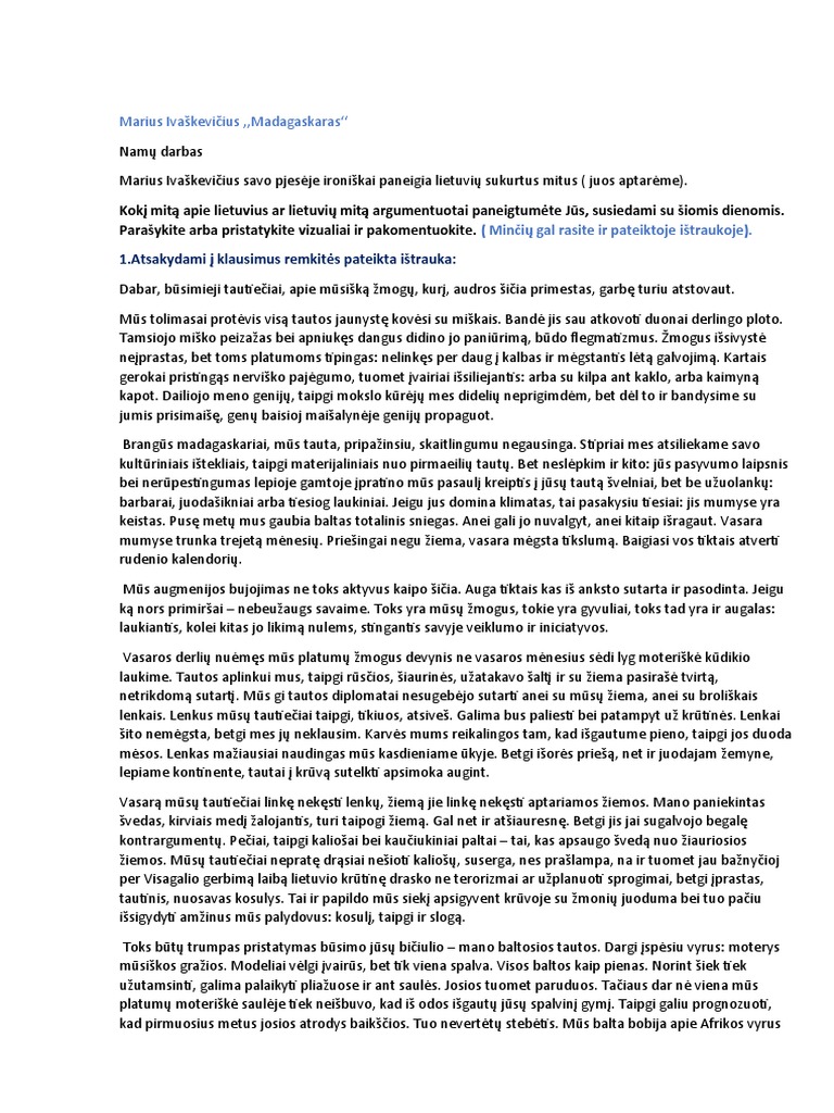 Namu Darbas ,,madagaskaras'' | PDF