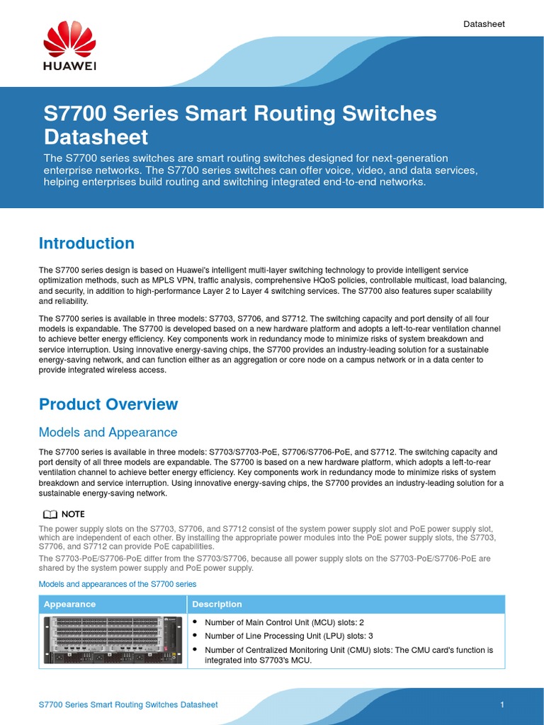Huawei S7700 Series Smart Routing Switches Datasheet-1 | PDF | Computer Network | I Pv6