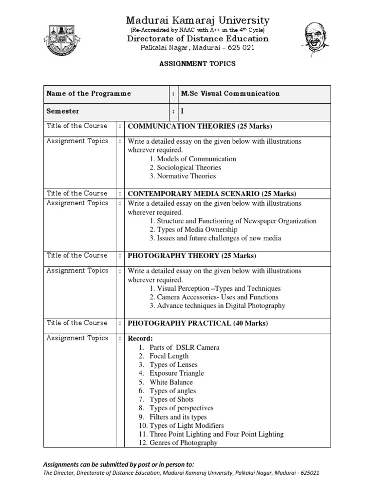 M.Sc Visual Communication Assignment Topics | PDF | Art