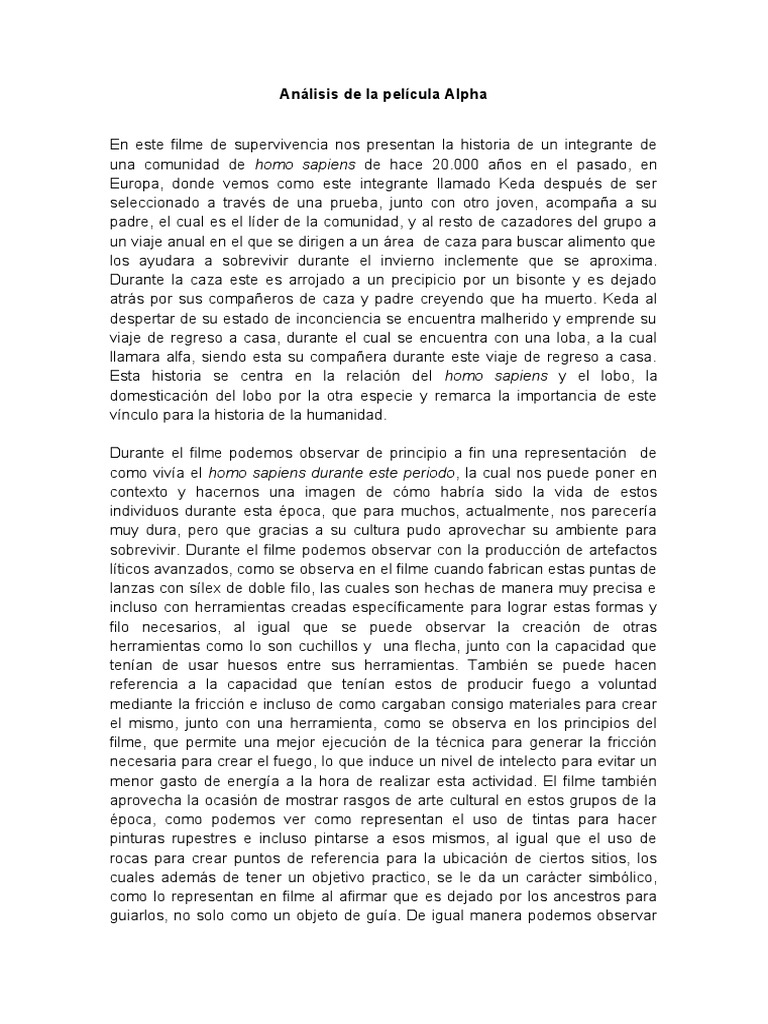 Analisis de La Pelicula Alpha | PDF | Herramientas | Homo Sapiens