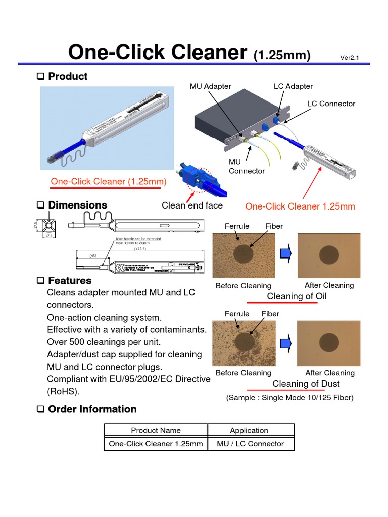 DATASHEET - LIMPIADOR FO 1.25mm TIPO ONE CLICK LC - LIM002 | PDF
