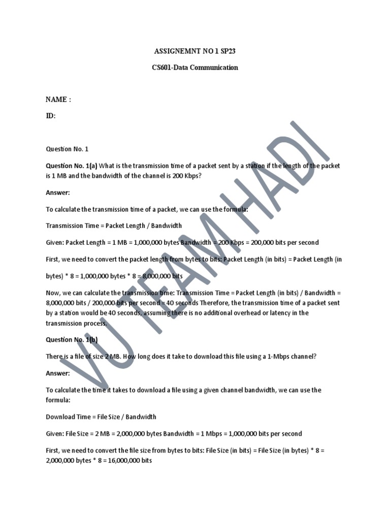 Cs601 Assignment No 1 Sp23 | PDF | Bit Rate | Bit