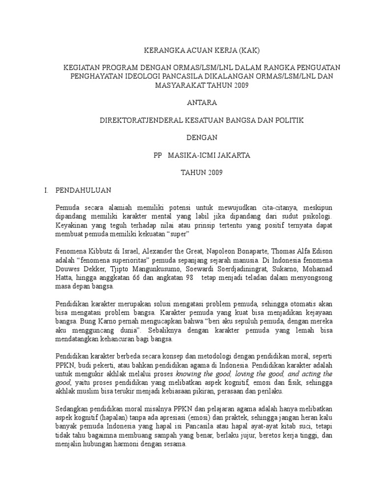 KERANGKA ACUAN KERJA Masika | PDF KERANGKA ACUAN KERJA Masika | PDF