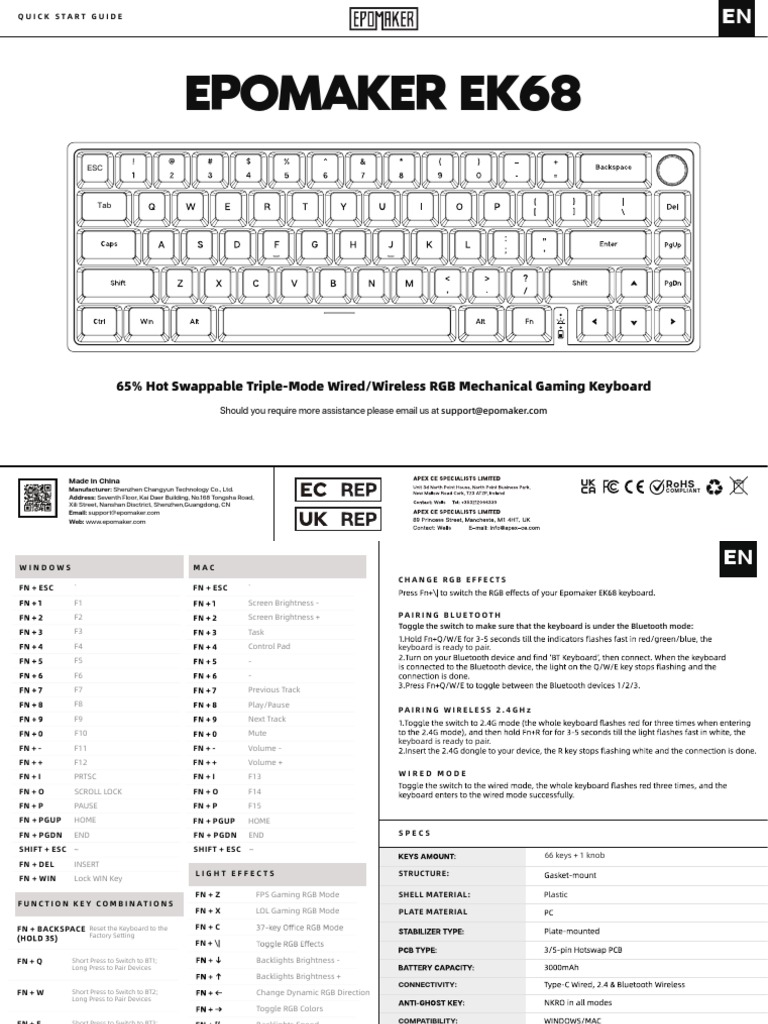 EK68 Manual | PDF | Switch | Computer Keyboard