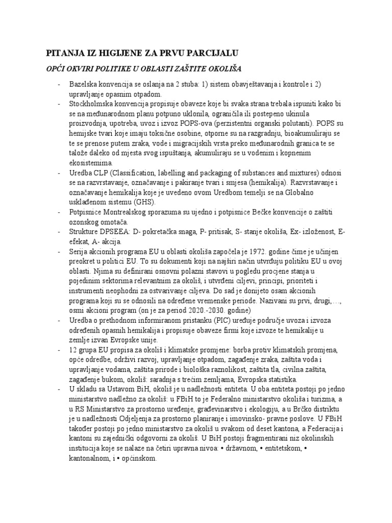 Pitanja Iz Higijene Za Prvu Parcijalu | PDF