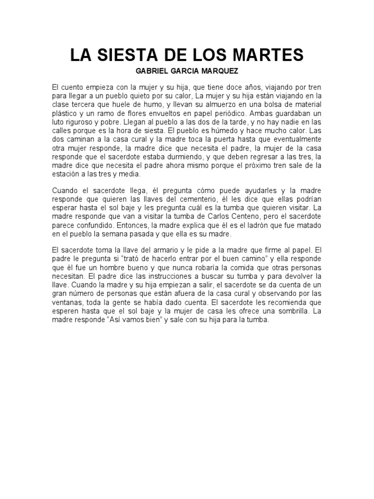 LA SIESTA DE LOS MARTES Resumen | PDF