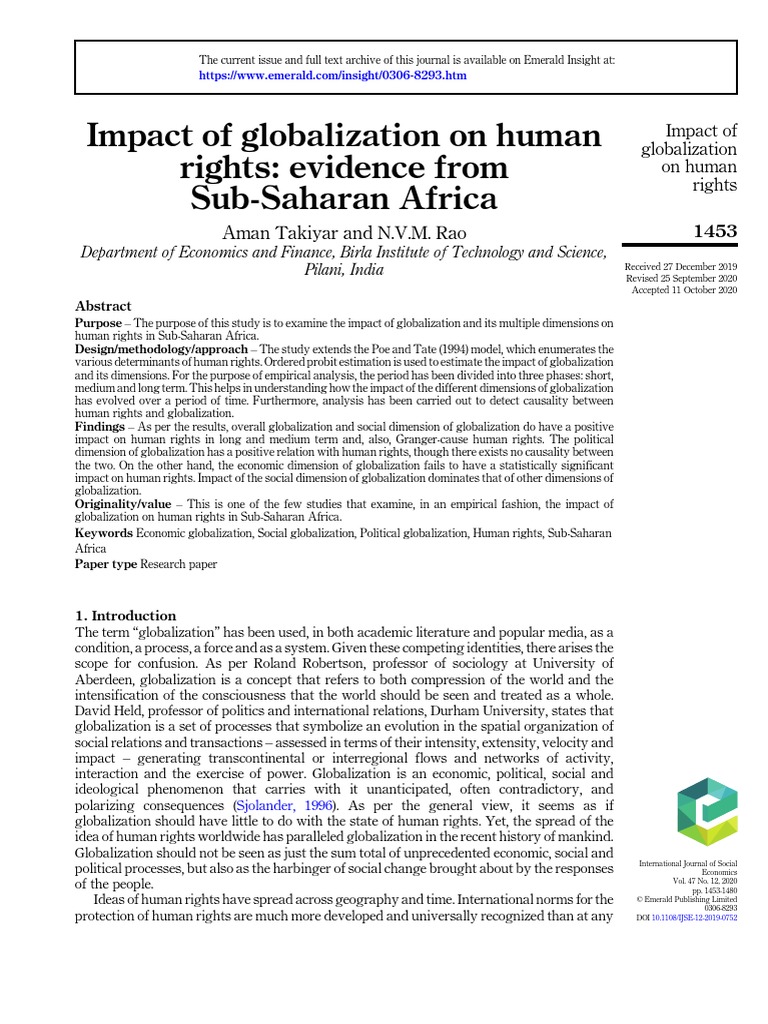 Impact of Globalization On Human Rights Evidence From Sub-Saharan ...
