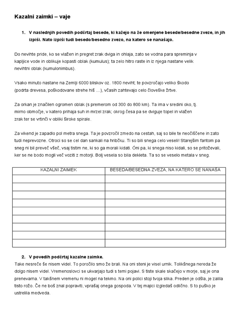 KAZALNI ZAIMKI VAJE (1) | PDF