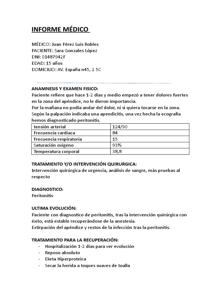 Informe Médico Anamnesis | PDF