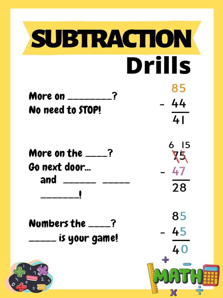 Subtraction Drills - Poem Poster WITH GAPS | PDF