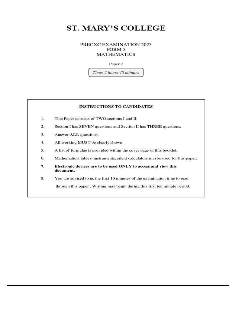 Precxc Maths 2023 p2 | PDF | Matrix (Mathematics) | Mathematical Objects