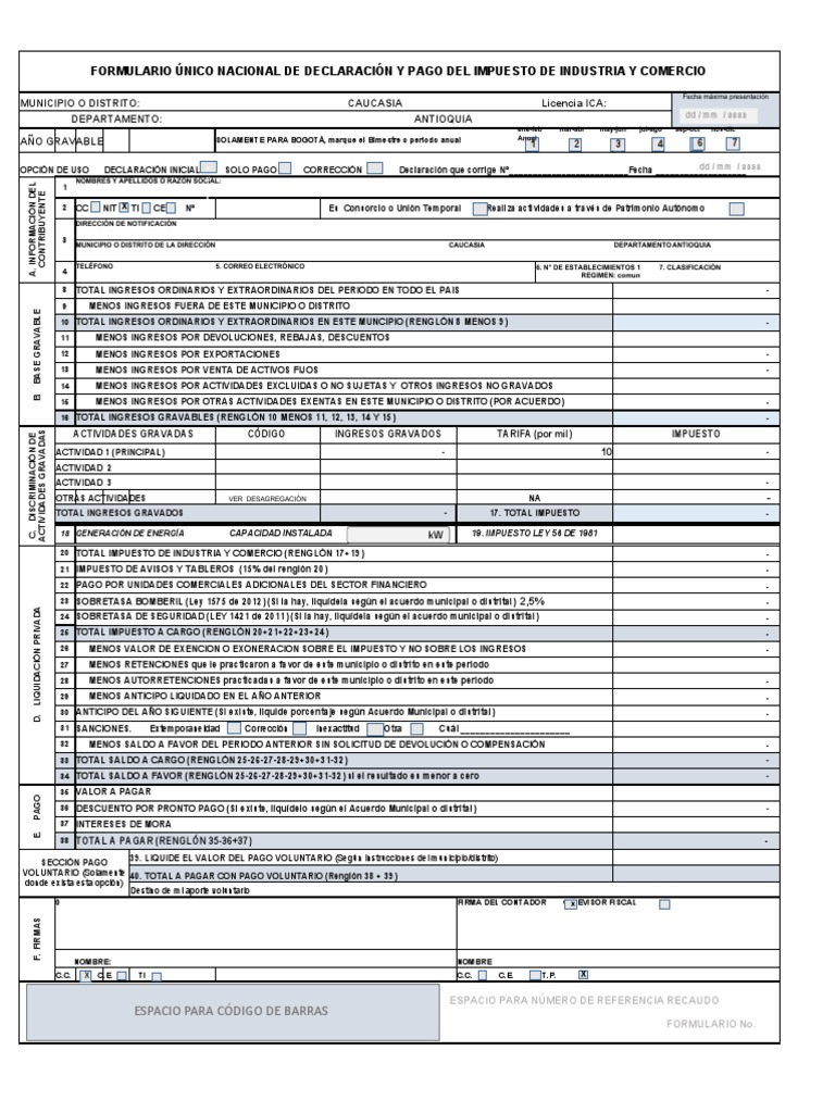 Formulario Ica Unico Nacional | PDF | Impuestos
