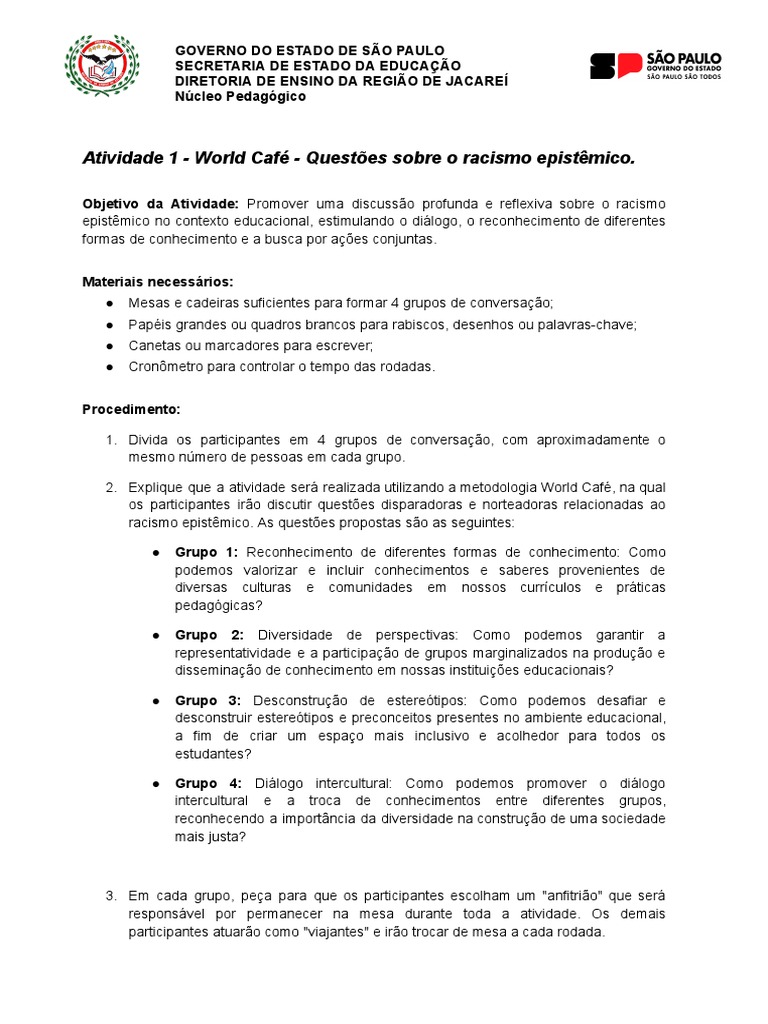 Atividades ERER e Conviva | PDF | Pedagogia | Racismo