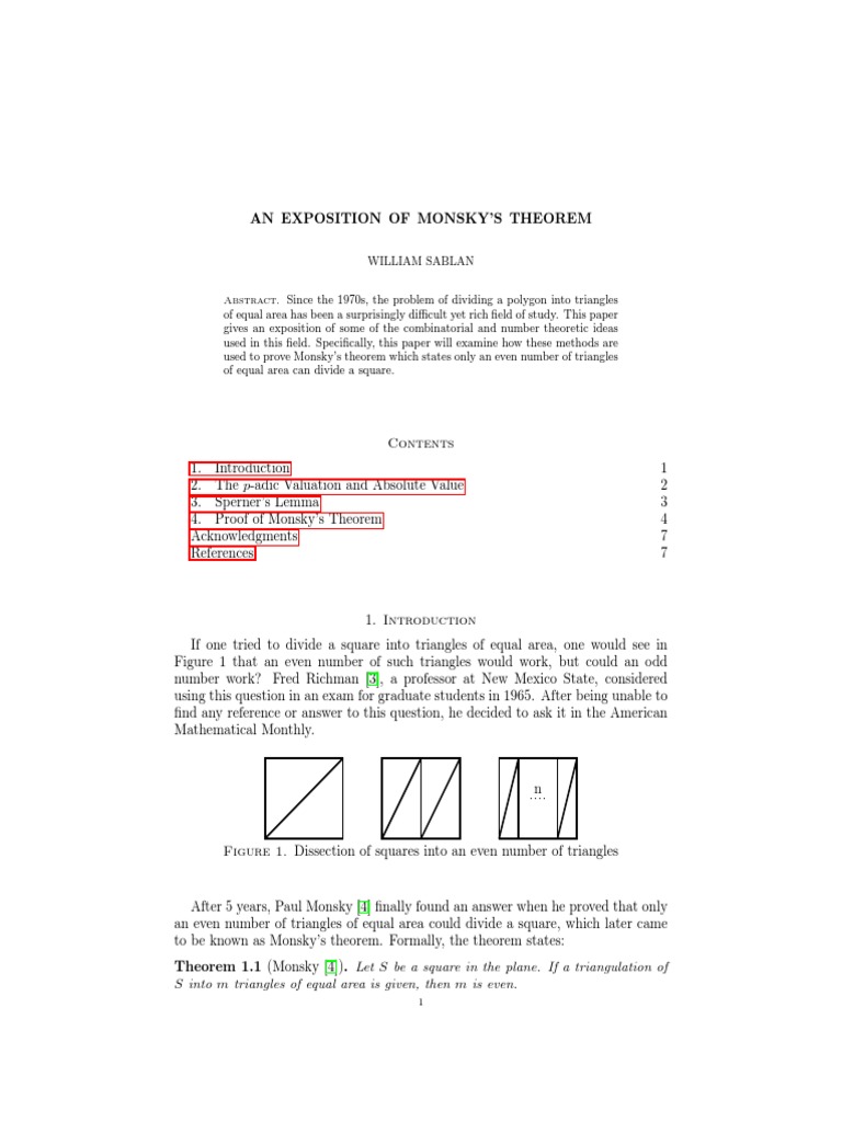 An Exposition On Monsky's Theorem | PDF | Mathematics | Geometry