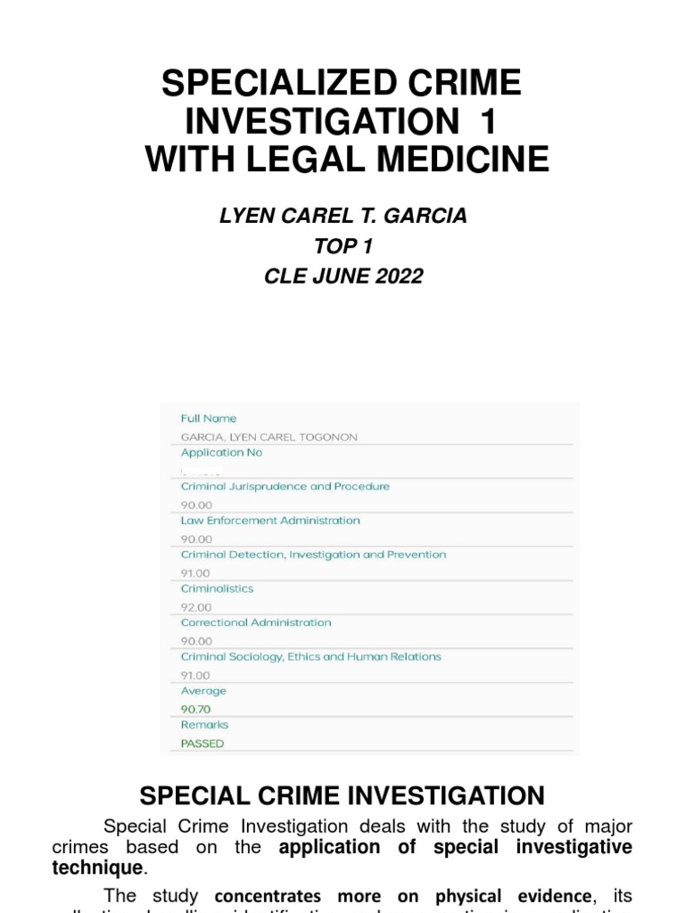 Specialized Crime Investigation Overview | PDF | Murder | Death