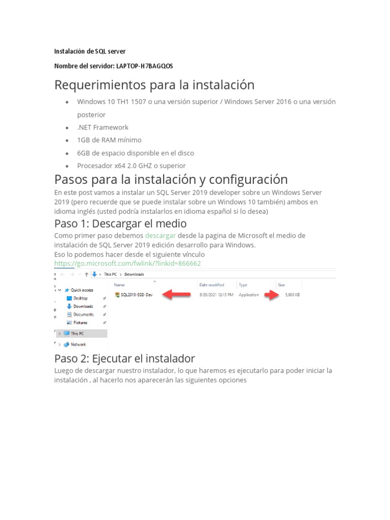 Guía de instalación de SQL Server 2019 | PDF | Servidor SQL de Microsoft | Windows 10