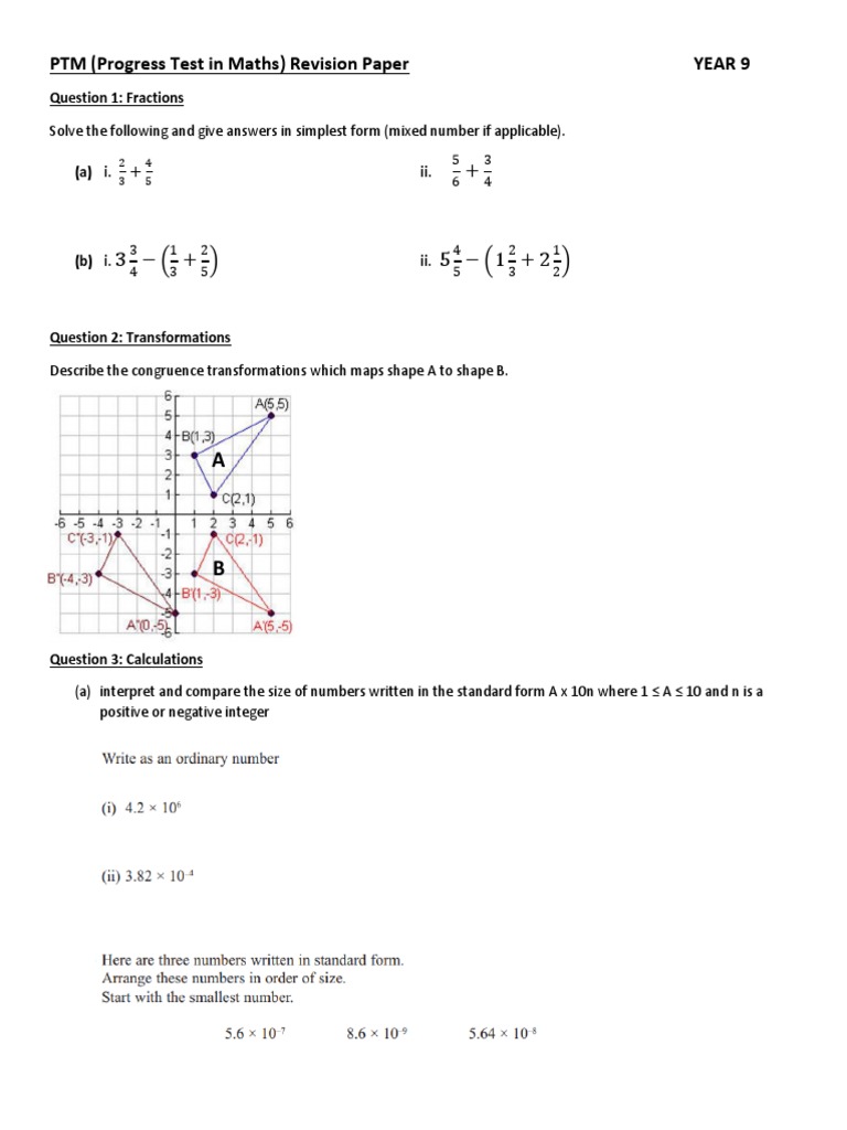 PTM Revision Paper Y9 - Part 1 | PDF