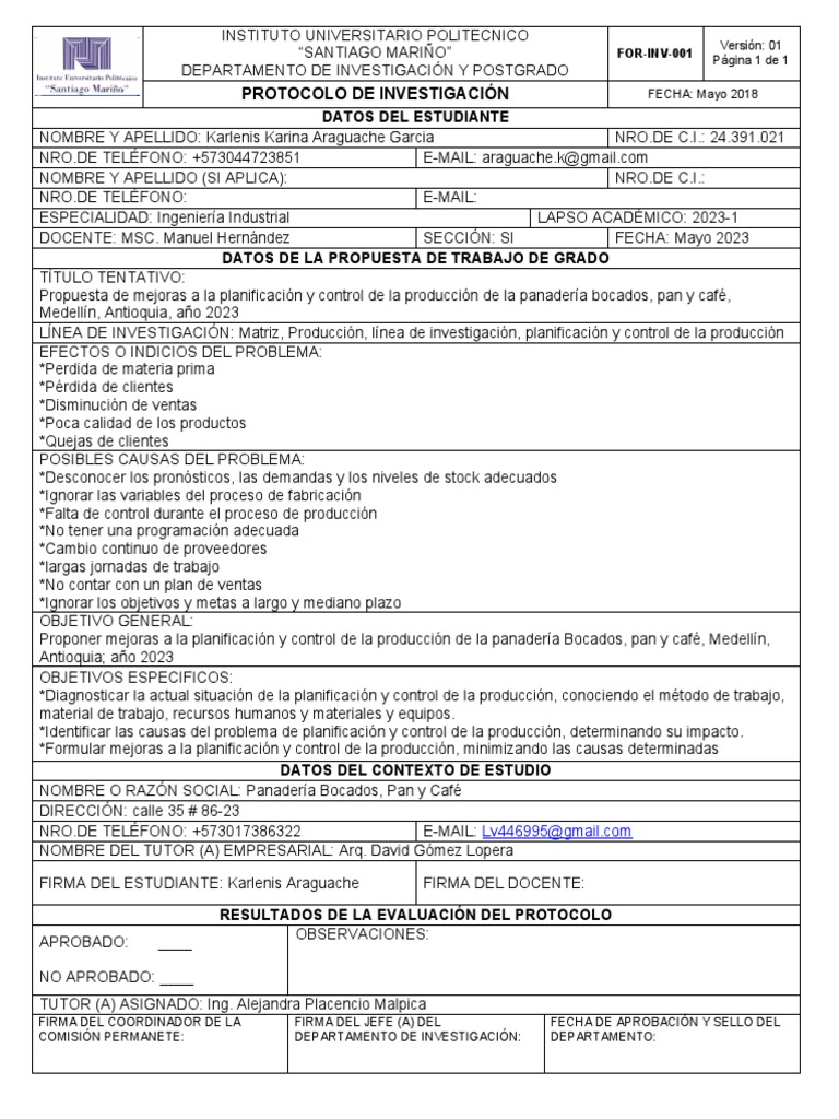 Protocolo de Proyecto de Investigación (Karlenis) Ultima Correccion | PDF | Planificación