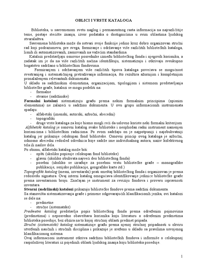Oblici I Vrste Kataloga | PDF