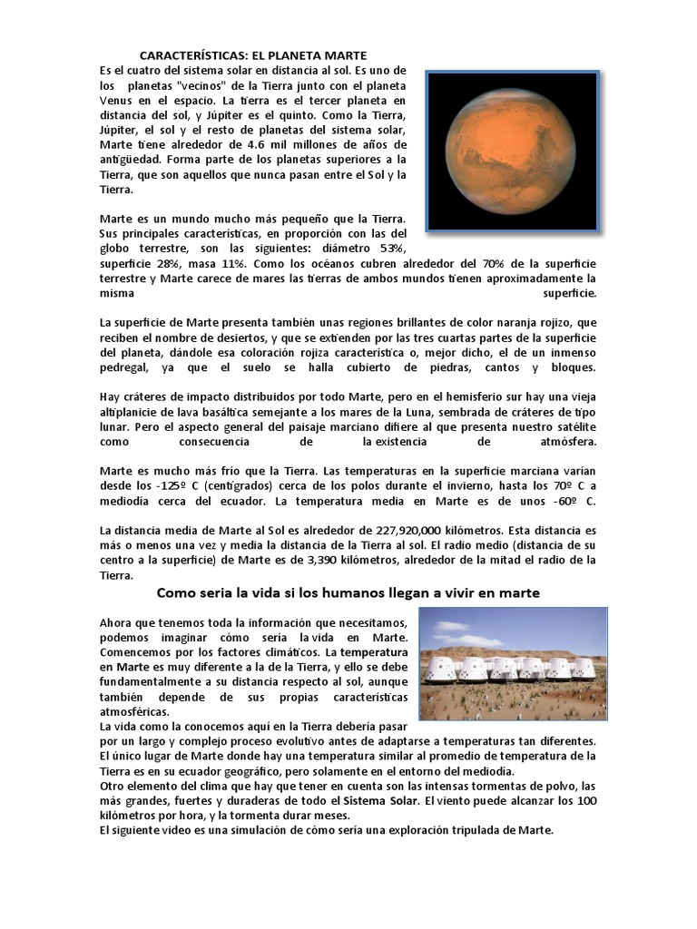 Características principales de Marte | PDF | Marte | Tierra