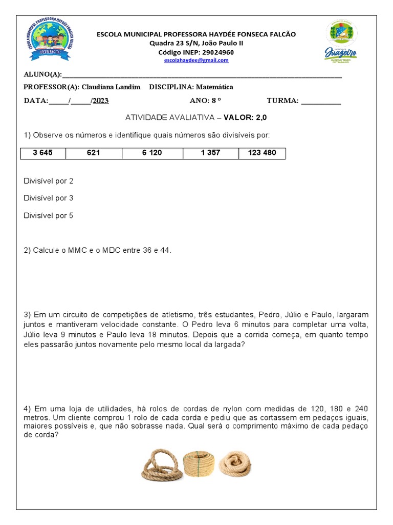 Atividade MMC e MDC 8 | PDF
