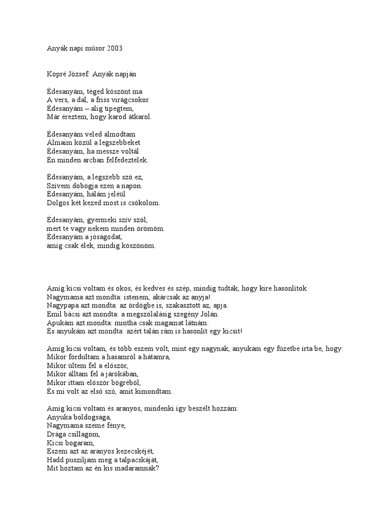 Anyák Napi Műsor 2003 | PDF