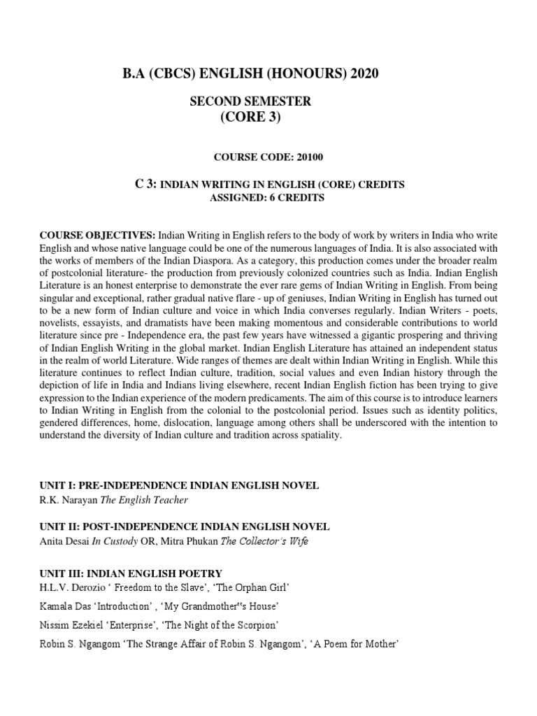 Syllabus For English 2nd Semester Classes of BA and B.Com Programmes in ...