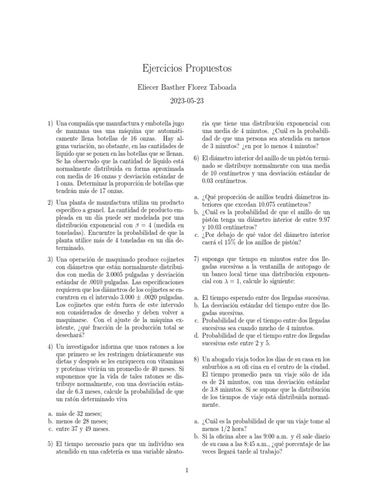 Ejercicios Final | PDF | Desviación Estándar | Probabilidad