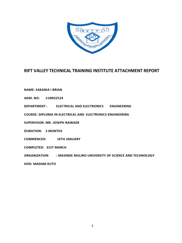Rift Valley Technical Trainig Institute Attachment Report | PDF ...