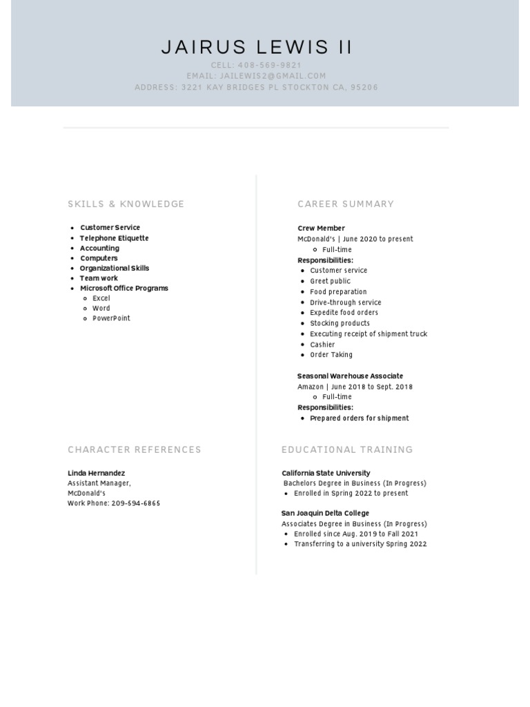 Jairus Lewis II Resume 1 | PDF