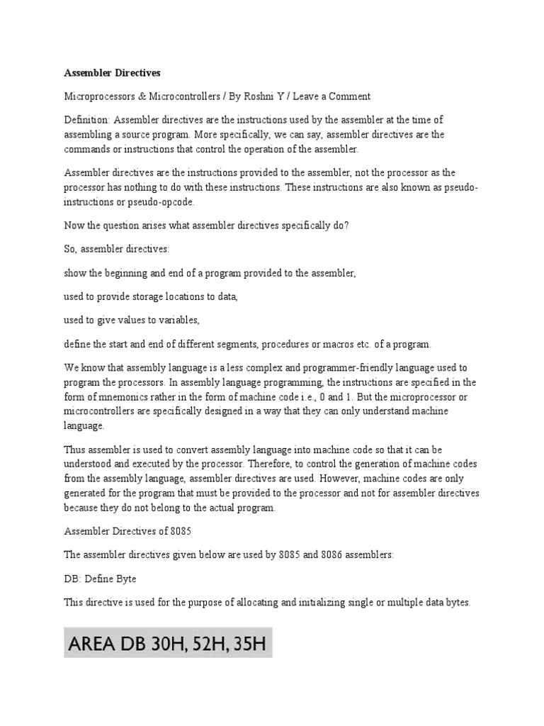 Assembler Directives | PDF | Assembly Language | Manufactured Goods