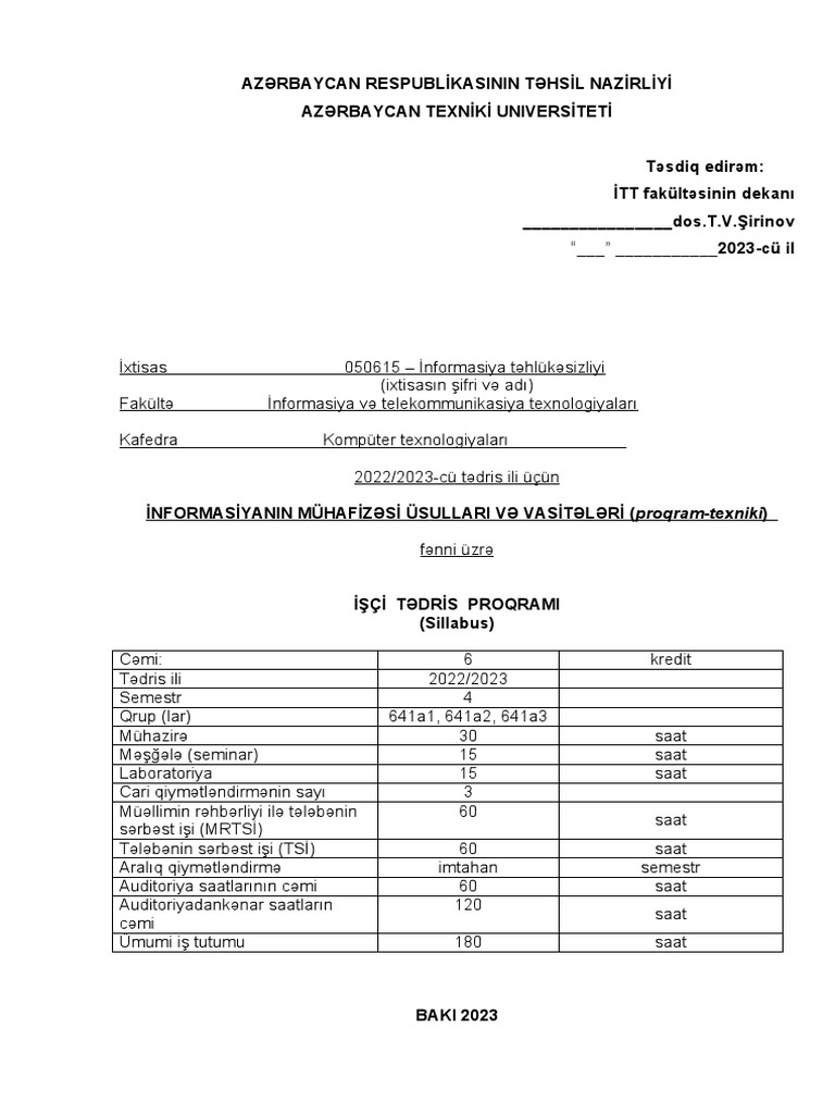 Sillabus - Inf Muh Usul Ve Vas - Proq-Texniki - CM - 2022 - 2023 | PDF