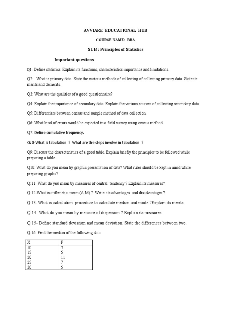 BBA (Statistics) - Imp Ques | PDF | Statistics | Sampling (Statistics)