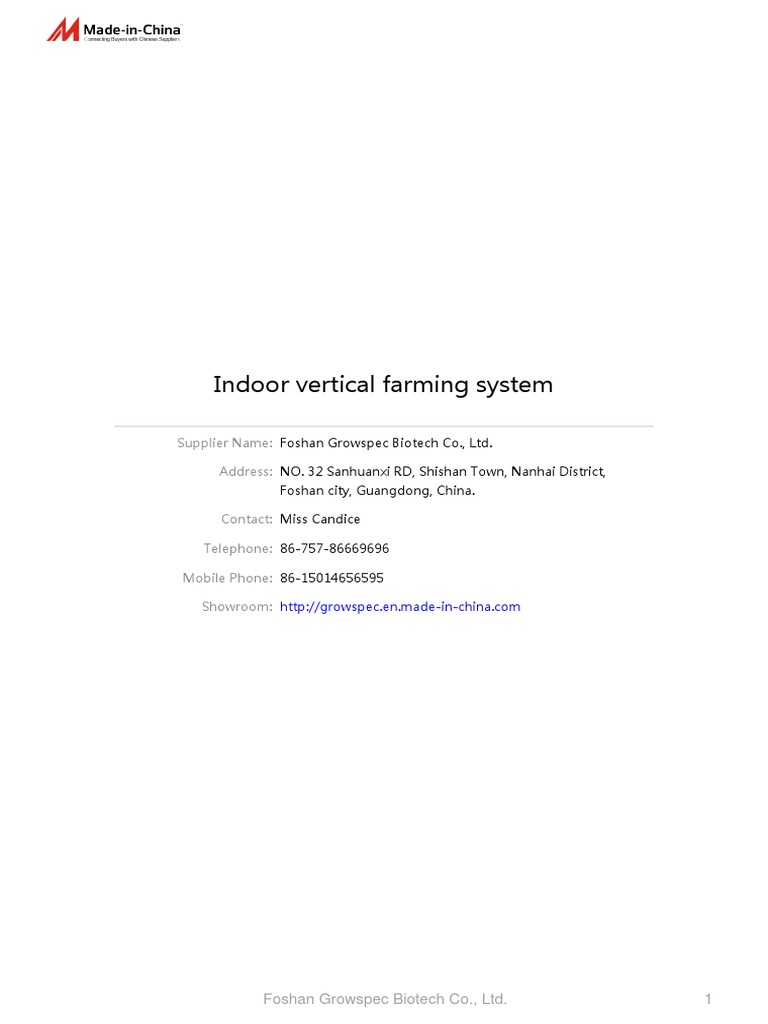 Indoor Vertical Farming System | PDF