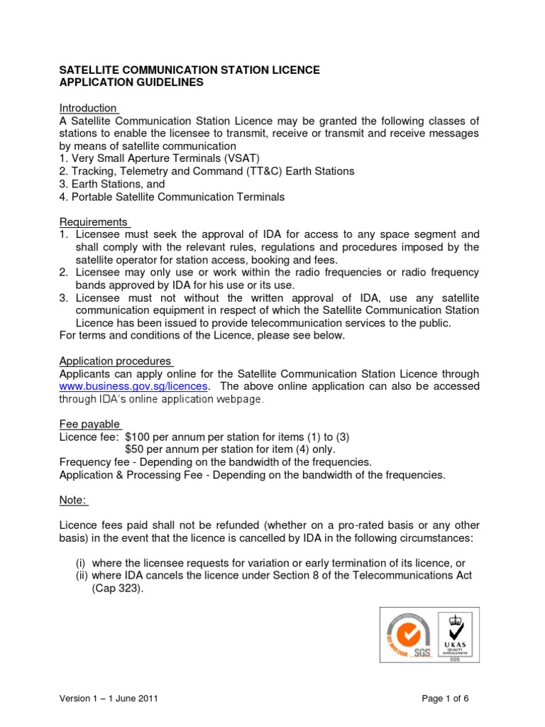 Satellite Communication Station Licence Application Guidelines | PDF ...