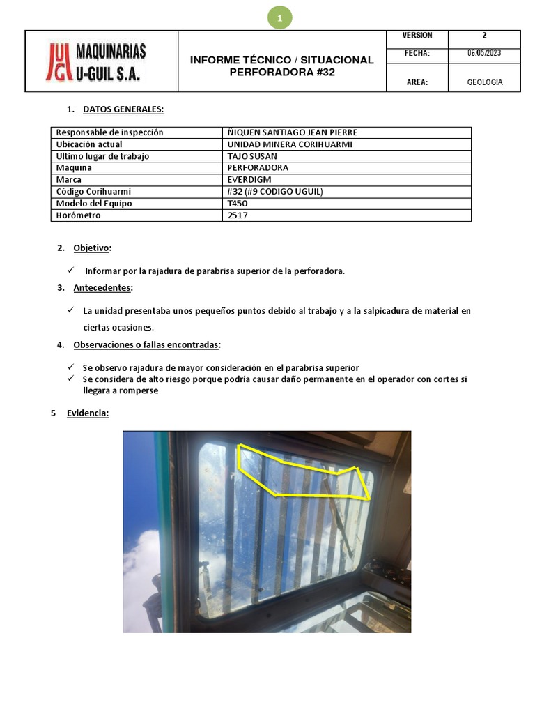 Informe Por Rajadura de Parabrisa Superior Perf.#32 | PDF