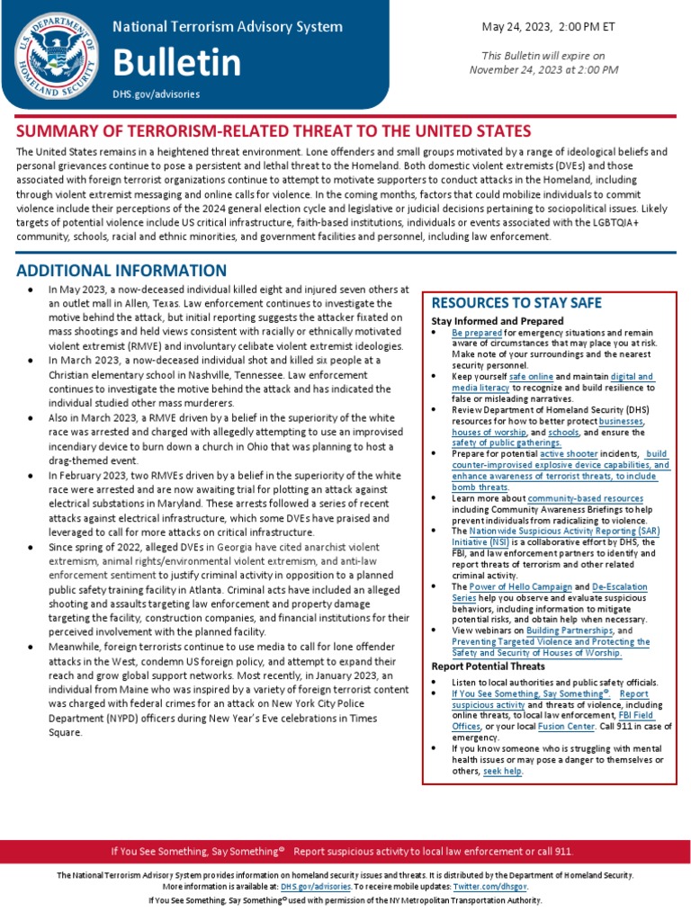 23 0524 S1 NTAS-Bulletin-508 | PDF | United States Department Of ...