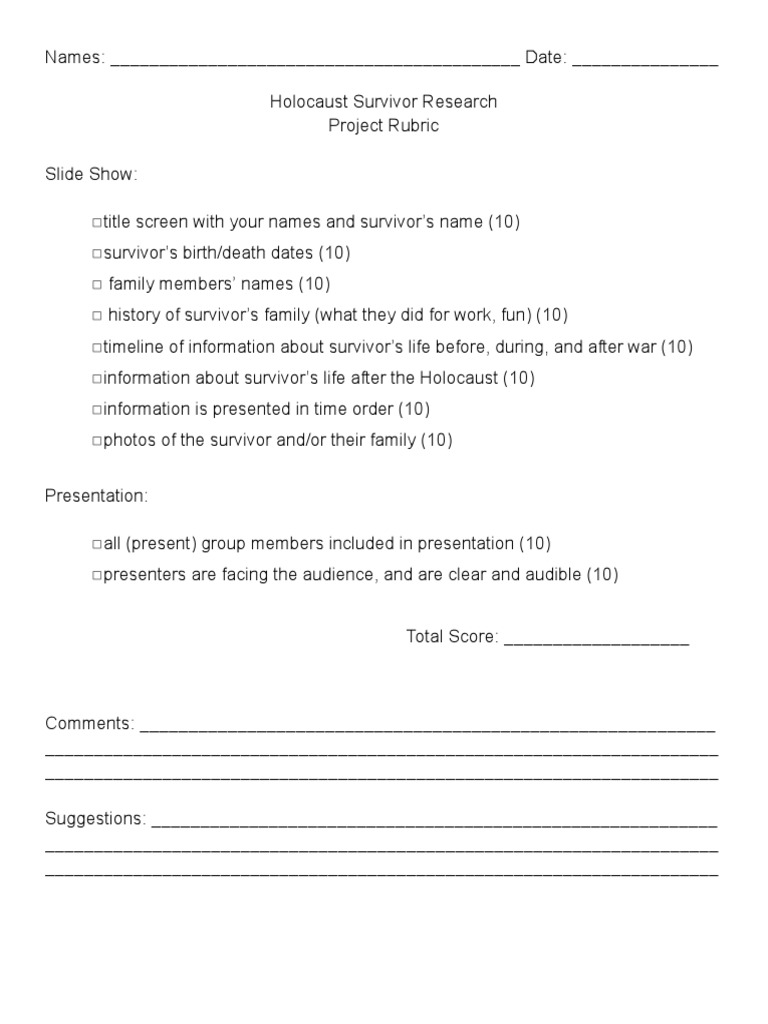 Holocaust Survivor Project Rubric | PDF