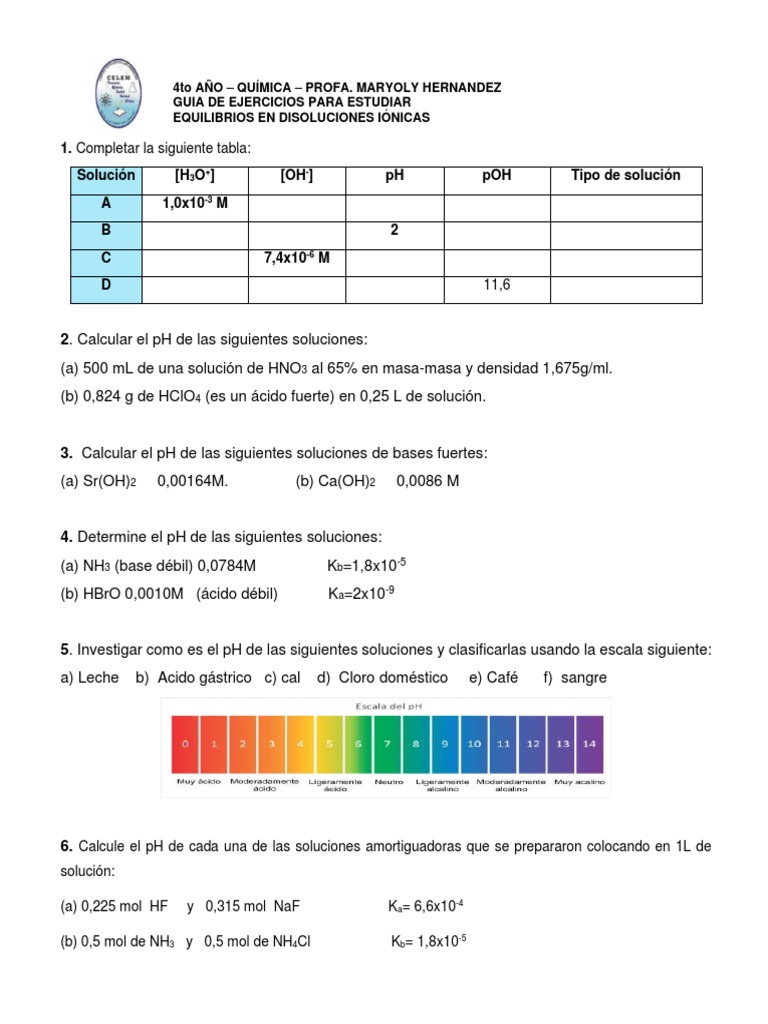 Guia para Estudiar - Equilibrios Acido-Bases | PDF