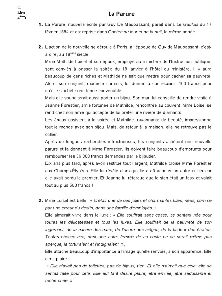 La Parure de Maupassant : Analyse 4ème | PDF