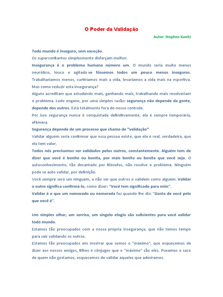 O Poder da Validação | PDF